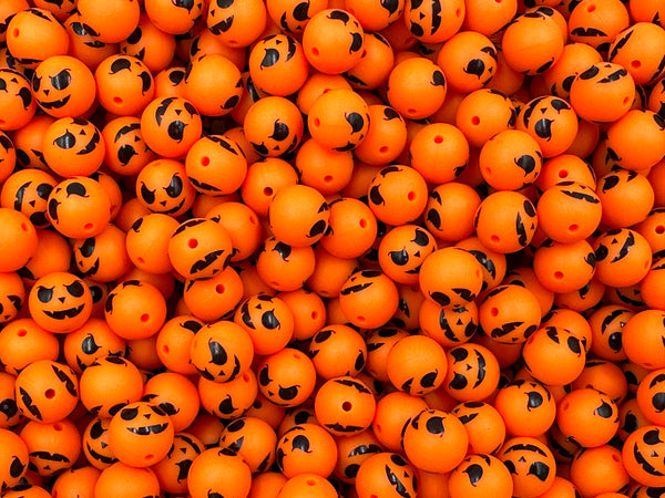 Jack O Lantern Orange Pumpkin Print Silicone Beads 15mm Usa Silicone