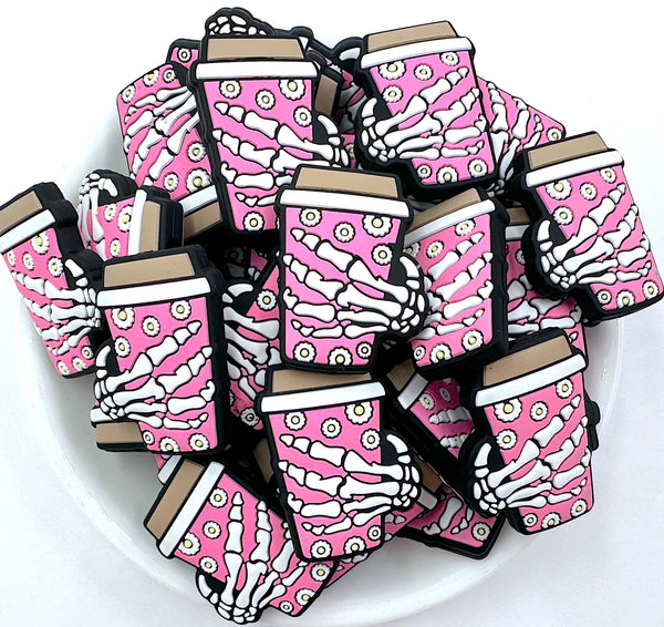 Skeleton Hand Coffee Cup Silicone Focal Bead--Pink – USA Silicone Bead ...