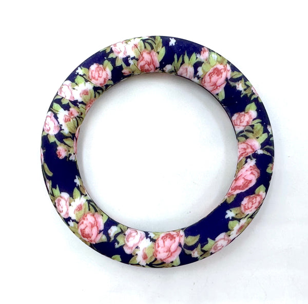 65mm Navy Victorian Flower Print Silicone Ring With Holes – USA ...
