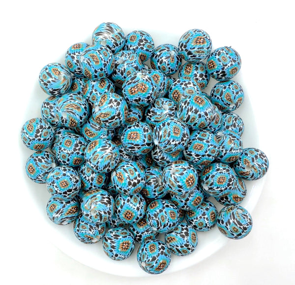 Blue Aztec Cow Print Silicone Beads--15mm – USA Silicone Bead Supply ...