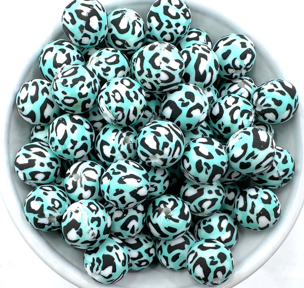 Mint Leopard Print Silicone Beads--15mm – USA Silicone Bead Supply ...
