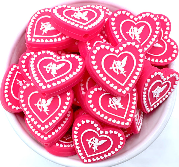 Cupid Heart Silicone Focal Beads--Pink – USA Silicone Bead Supply ...
