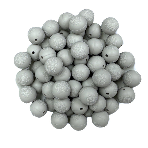 15mm Light Gray Embossed Silicone Beads – USA Silicone Bead Supply ...