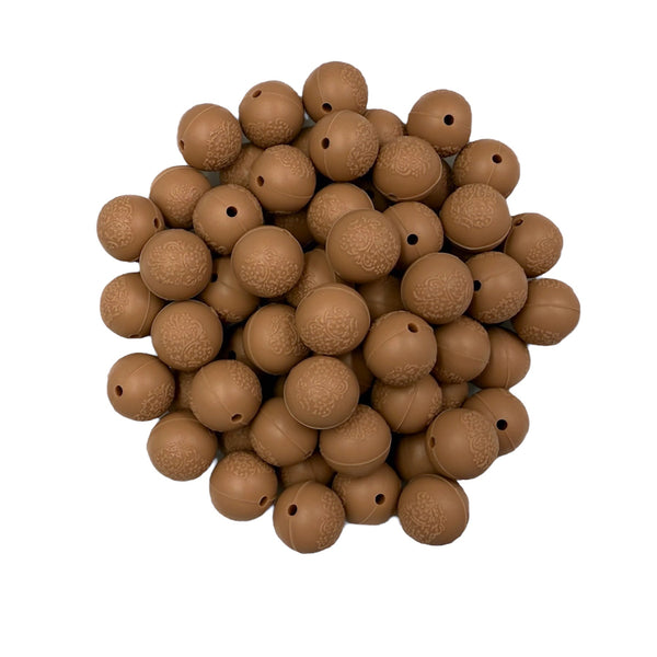15mm Caramel Brown Embossed Silicone Beads – USA Silicone Bead Supply ...
