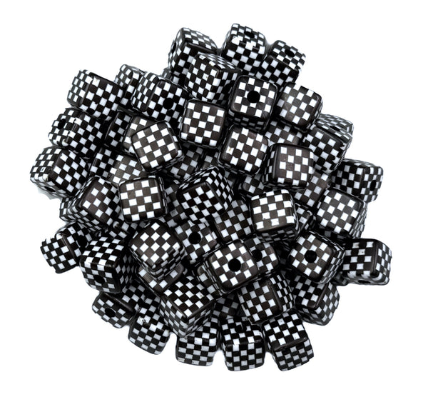 13mm Square Black & White Checkered Beads – USA Silicone Bead Supply ...