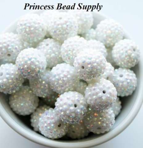 20mm White AB Rhinestone Chunky Beads – USA Silicone Bead Supply ...