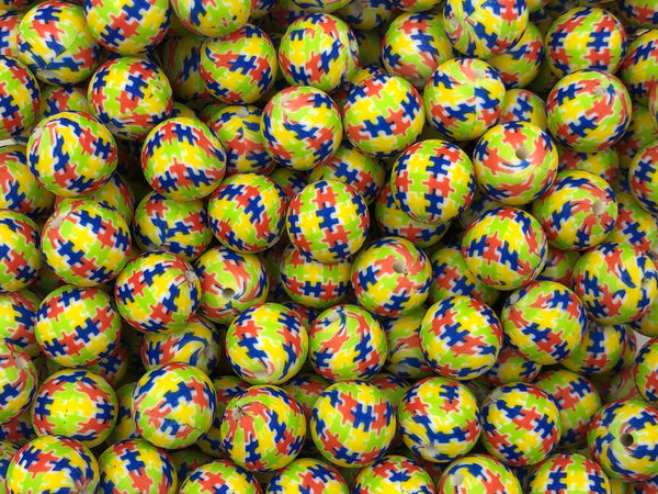 Autism Awareness Puzzle Print Silicone Beads--15mm – USA Silicone Bead ...