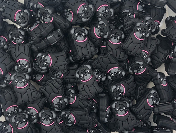 Black Pug Dog Silicone Beads – USA Silicone Bead Supply Princess Bead ...