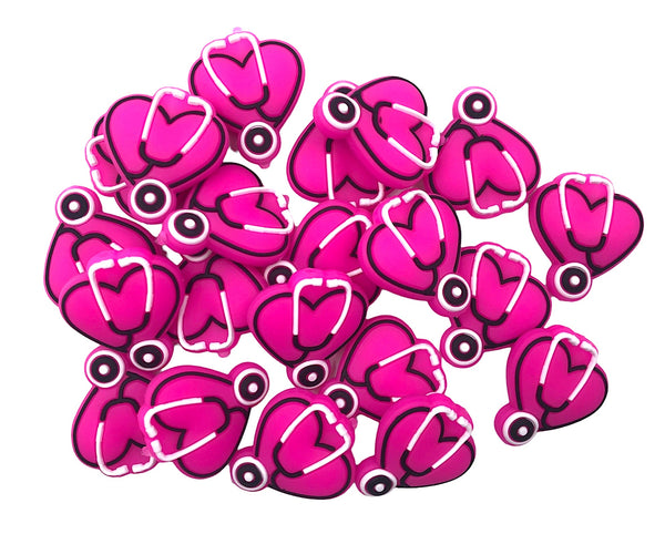 Hot Pink Heart Stethoscope Silicone Beads – USA Silicone Bead Supply ...